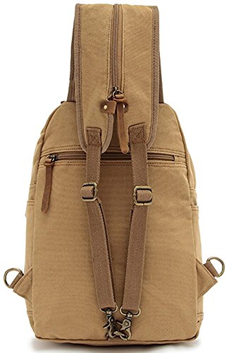 AUGUR Multifunctional Canvas Small Backpack Sling Bag Chest Pack (Khaki)