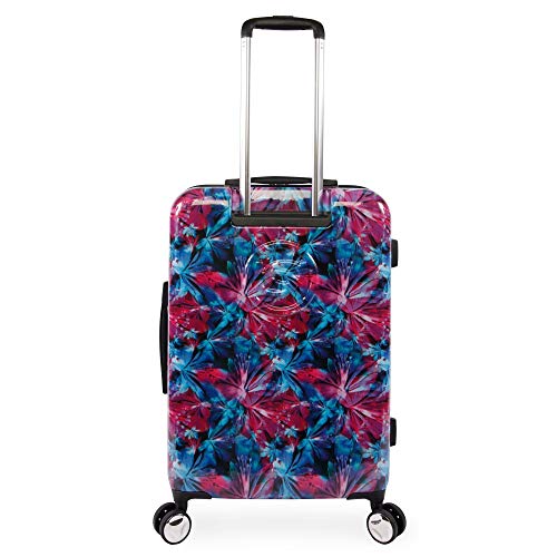 BEBE Women's Tina 3pc Spinner Suitcase Set, Blue Pink Lily