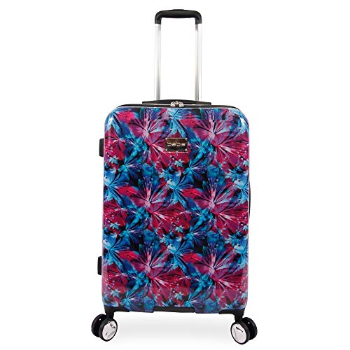 BEBE Women's Tina 3pc Spinner Suitcase Set, Blue Pink Lily
