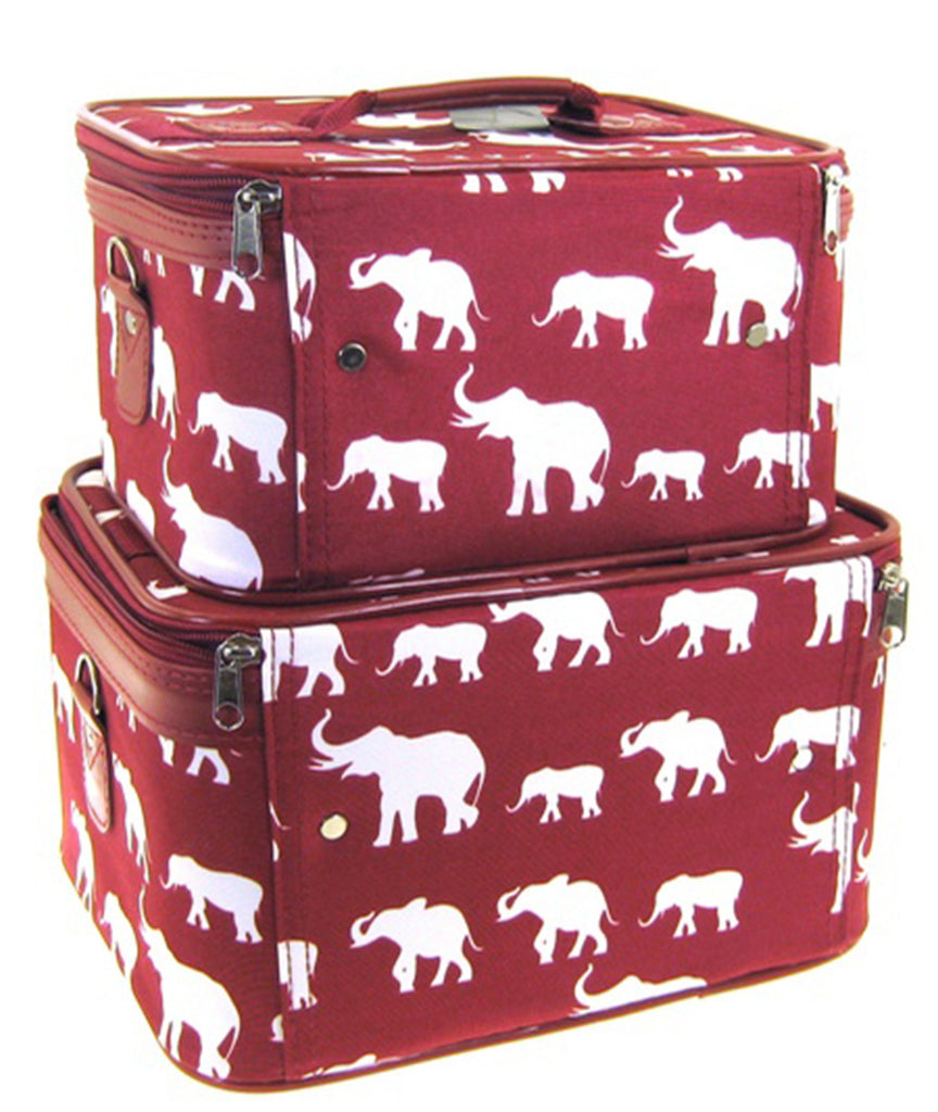 Elephant Print 2 Piece Train Case Cosmetic Set Travel Toiletry Luggage ...