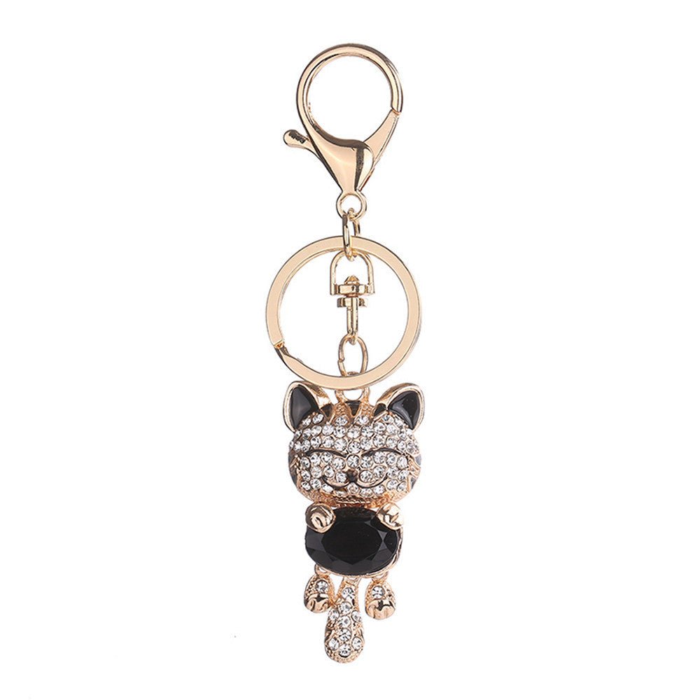 Rhinestone Alloy Cat Sparkling Charm Keychain Bag Handbag Key Pendant
